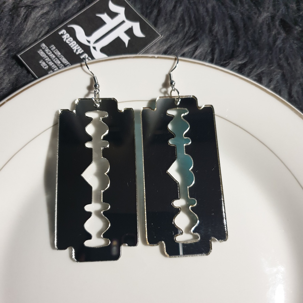 Razor Blade Acid Smiley Skeleton Ribcage Acrylic Earrings - Gothic ...