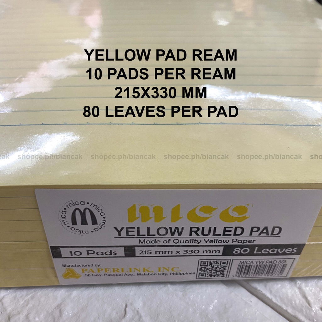 (ONE REAM = 10PADS) MICA YELLOW PAD 80 LEAVES 40GSM (OFFICE SCHOOL ...