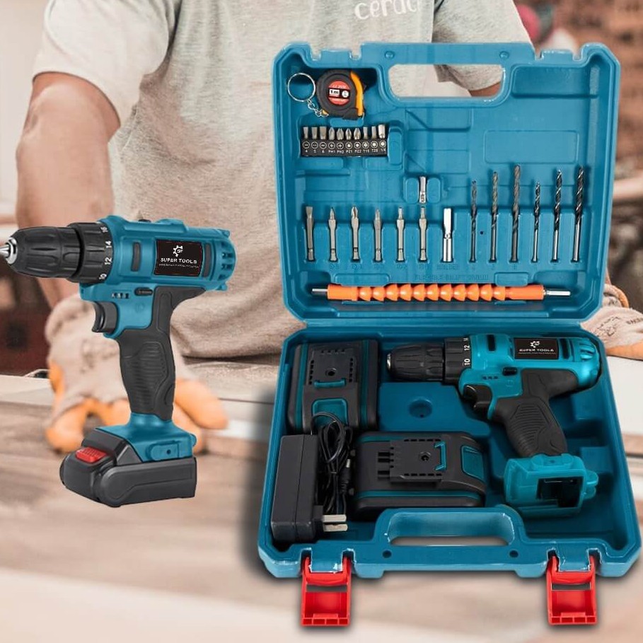 24V Cordless Rechargeable Drill Set and Accessories Portable Electric ...