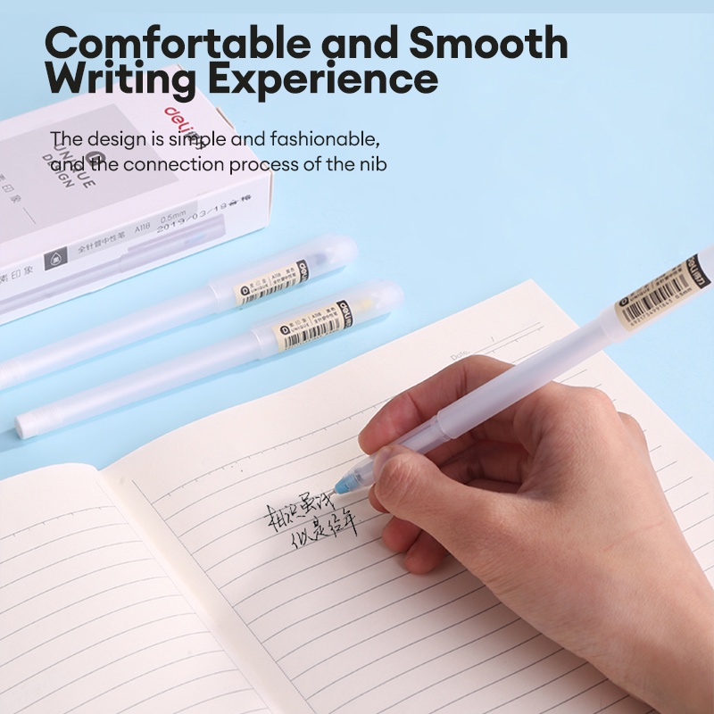 Deli 0.5mm Black Gel Pen Student Writing Ballpen Full Needle Tube Sign ...