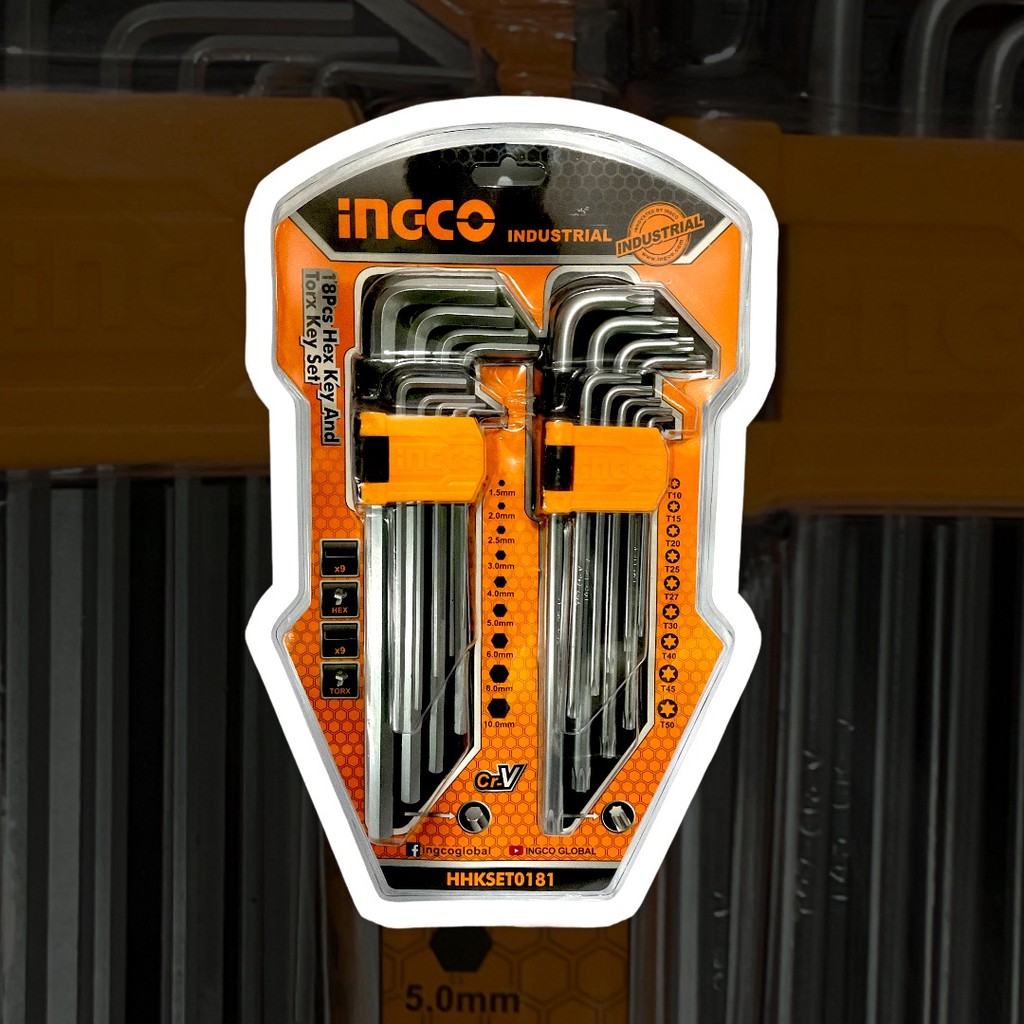 Ingco torx and hex combo pack extra long allen keys heavy duty T10-T50 ...