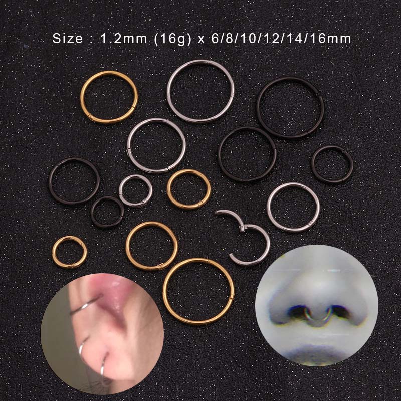 1Piece 6mm to 16mm 16G Stainless Steel Clicker Ring Hoop Nose Piercing ...