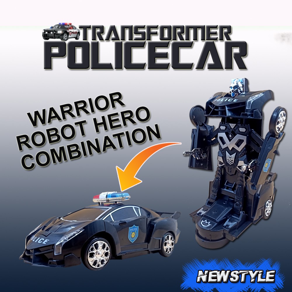 Black Police Transformer Car Toys for Kids Robot Deformation Action ...