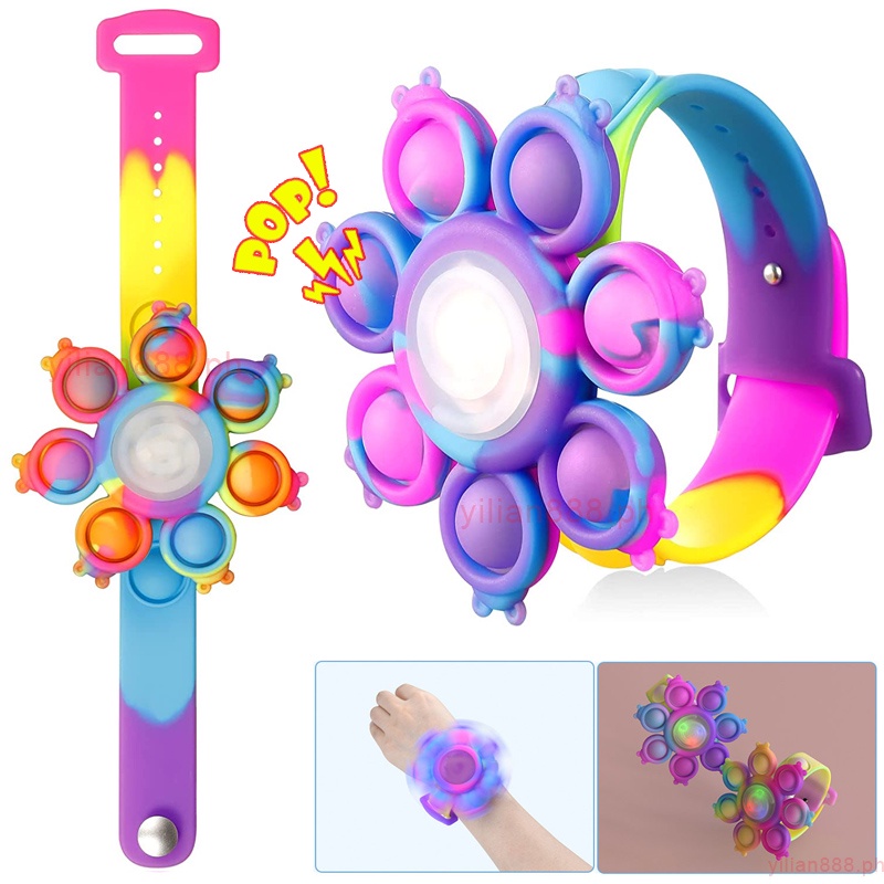 Pop It Fidget Toy Led Light Spinner Bracelet Finger Press Silicone ...