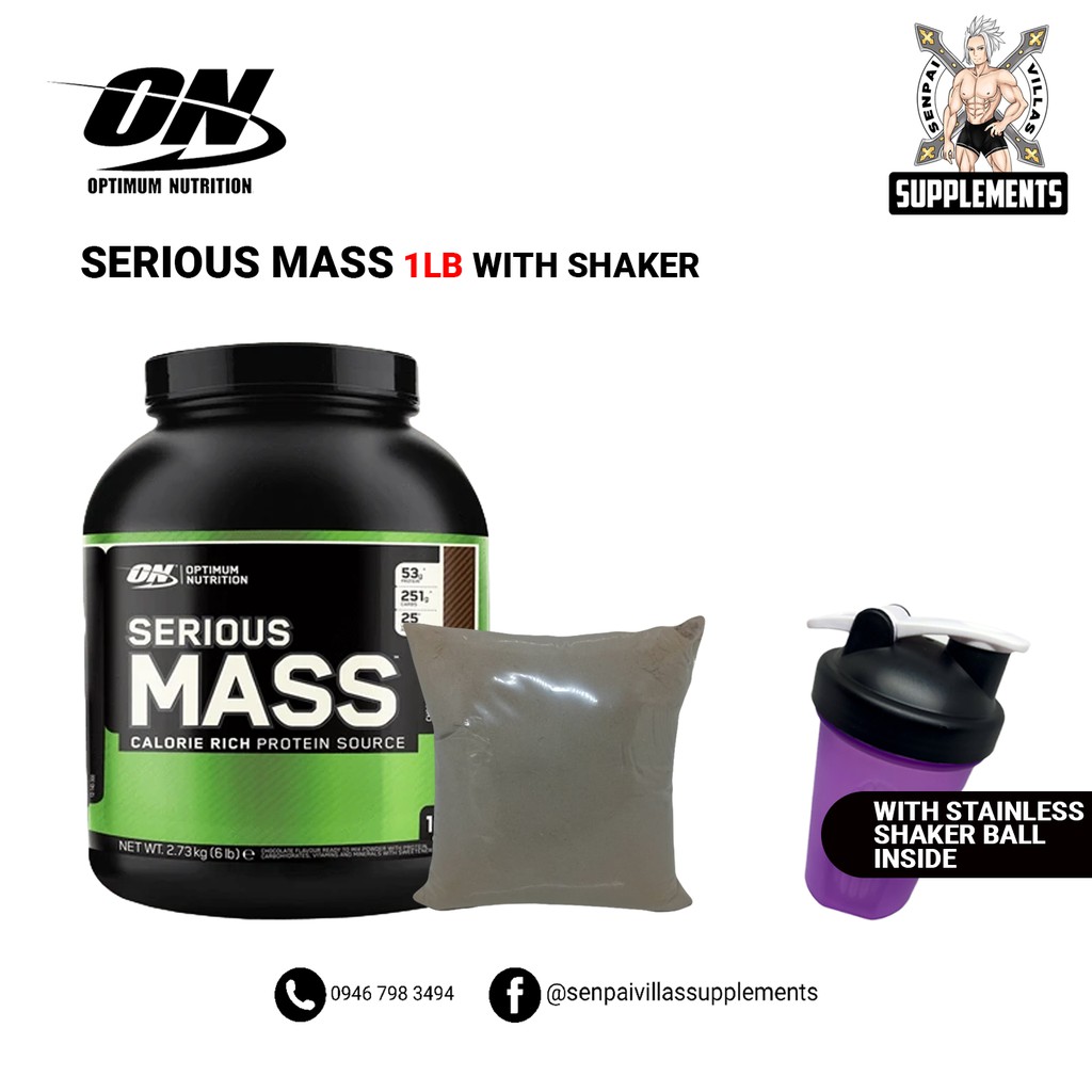 OPTIMUM NUTRITION SERIOUS MASS 1LB WITH SHAKER (STAINLESS SHAKER BALL ...