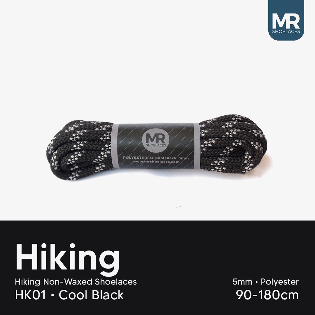 MR Shoelaces HK01 Cool Black (Black) Hiking Shoelaces Motif 4-5mm 90cm ...