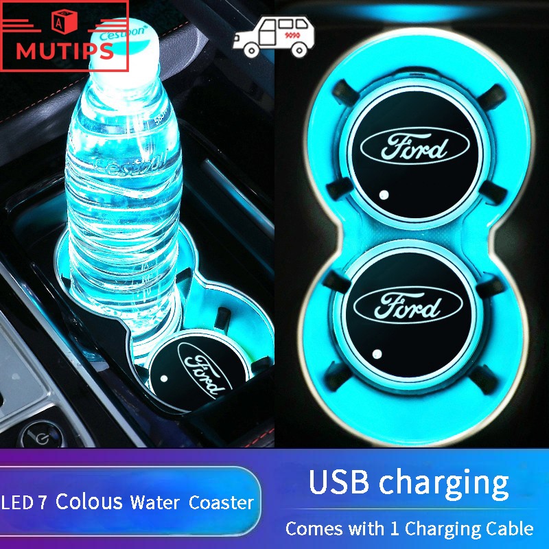Ford 7 Colors LED Car Cup Mat Glow Coaster Pad For EcoSport Everest ...