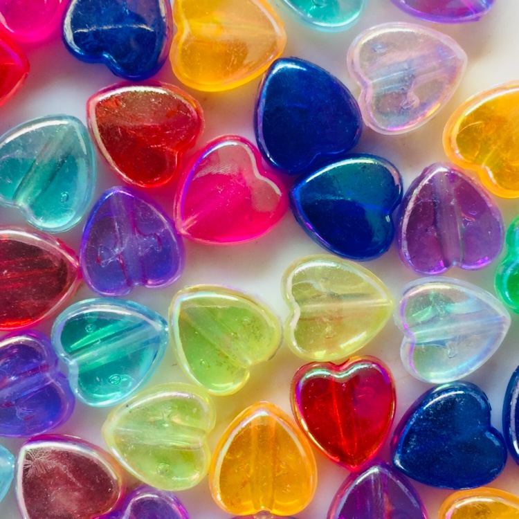 10mm/40 pcs Rainbow HEART Design AB Assorted Color Acrylic DIY Beads ...