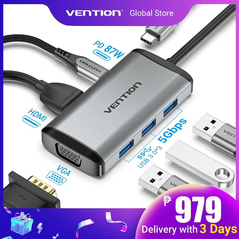 Vention USB C Hub Type To HDMI VGA USB 3.0 PD Docking Station Type-C ... Vention USB C Hub Type To HDMI VGA USB 3.0 PD Docking Station Type-C ...