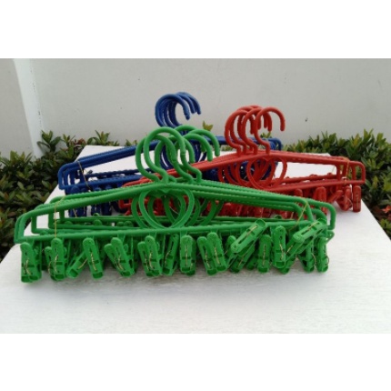Plastic Hanger with 10 Clips Clothes Pins Spring Clips Pin Sipit Hanger ...
