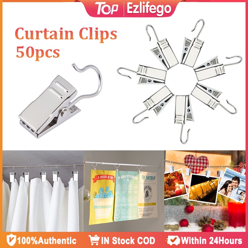 50Pcs Small Curtain Clip Stainless Steel Curtain Hangers Clips Curtain ...