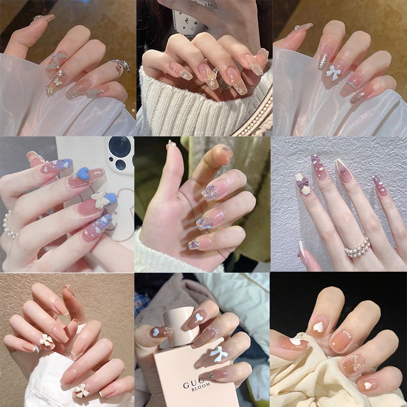 24pcs 3D Acrylic Nais Fake Nails Set with Glue False Nail | Shopee ...