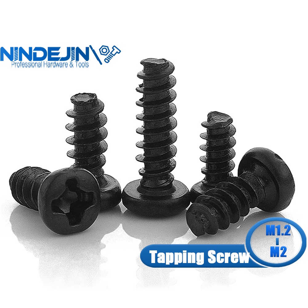 NINDEJIN Cross Recessed Pan Head Self Tapping Screw M1.2 M1.4 M1.7 M2 Black Plated Carbon Steel ...