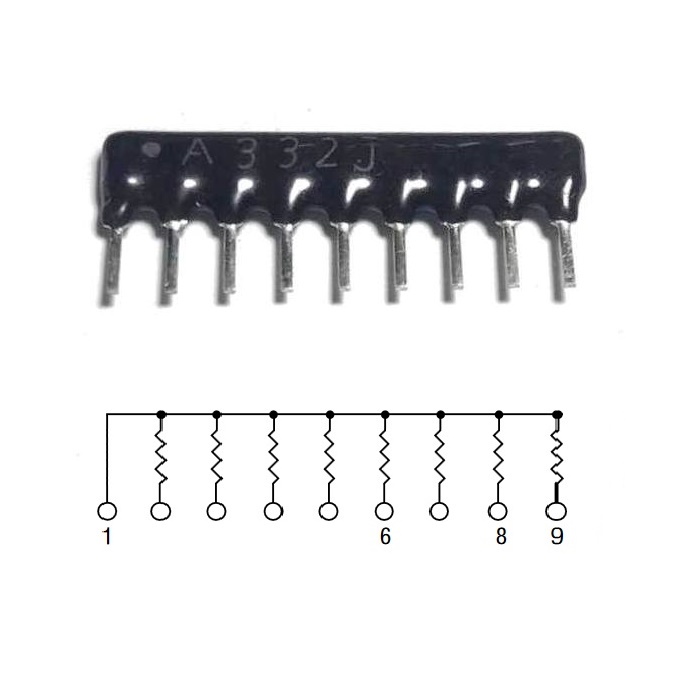 SIP Resistor 9-pin 3.3k Ohm 8-Bussed Resistor Network Array A332J ...