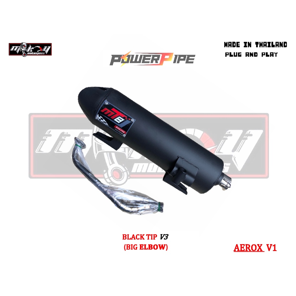 MT8 EXHAUST PIPE BLACK/CHICKEN TIP (V3) FOR AEROX V1 TAMBUTSO | Shopee ...