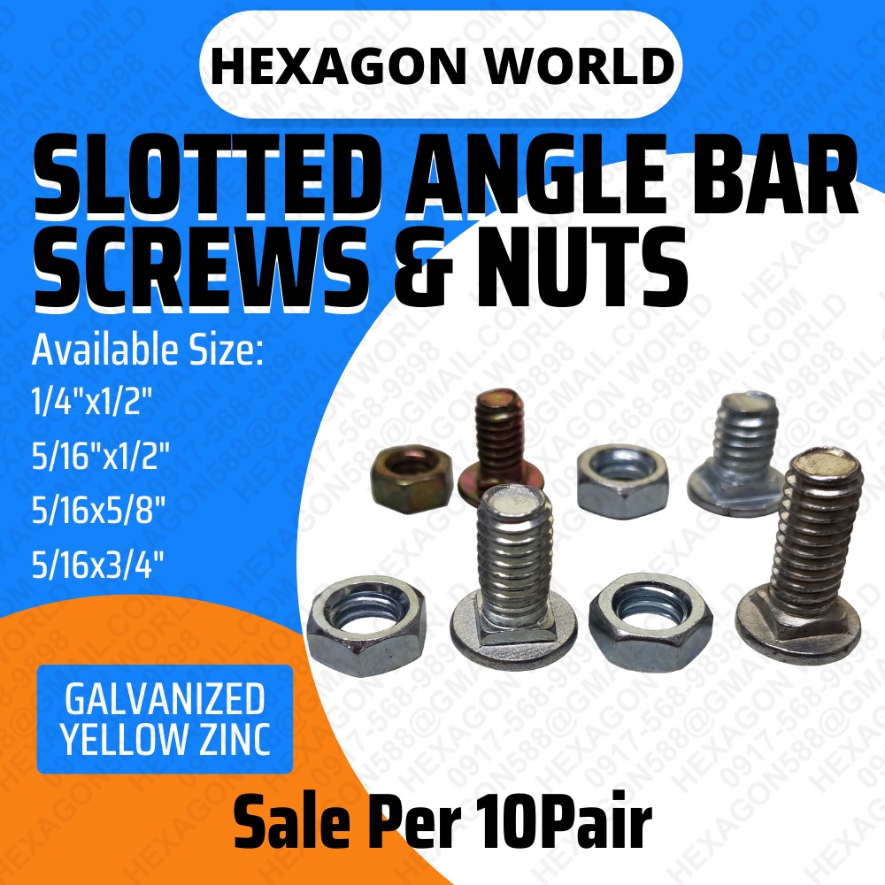 10Pair SAB Screw with Nut for Slotted Angle Bar 1/4"x1/2" / 5/16"x1/2 ...