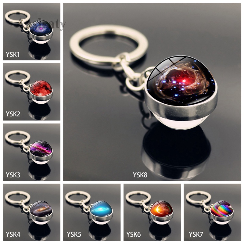 aasleaty Glow In The Dark Full Moon Keychain Nebula Pendant Solar ...
