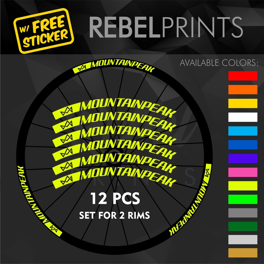 MOUNTAINPEAK (12 pcs) Wheel Rim Sticker Decal Vinyl for Mountain Bike ...