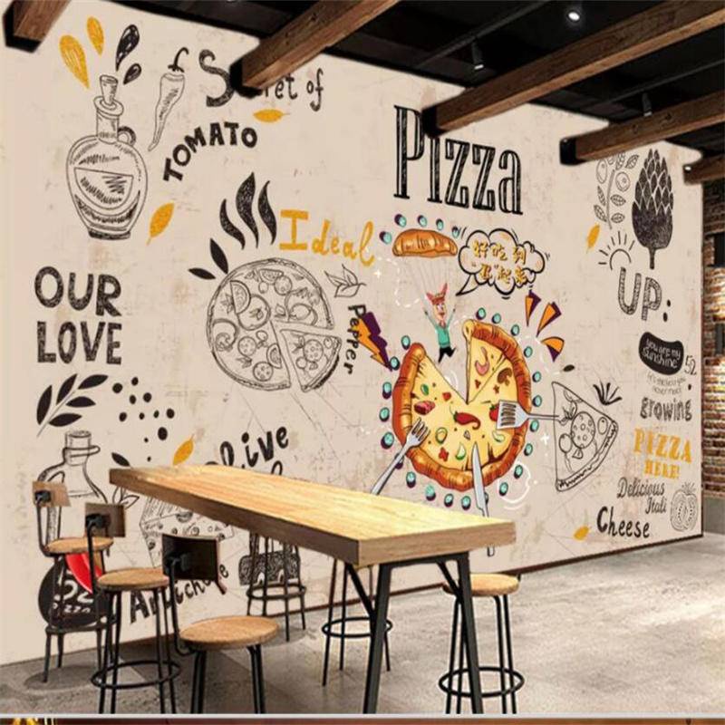Custom Cartoon Pizza Store Background Wall Paper 3D Fast Food ...