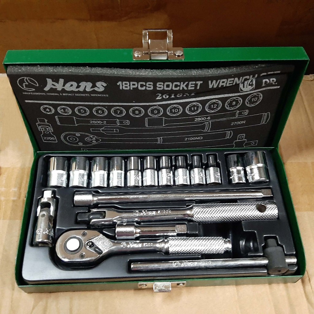 Hans 1/4 inch Drive 18pcs Socket Wrench Set 2618M | Chrome Vanadium ...