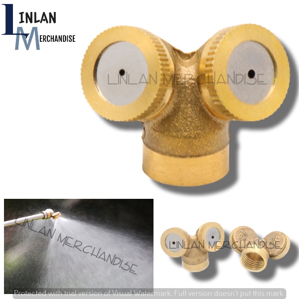 1 PC 2 Holes Brass Nozzle Sprayer Garden Atomizing Spray Fitting Water ...