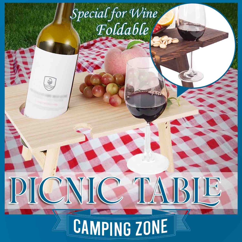 WOODEN FOLDABLE PICNIC TABLE RED WINE TABLE RACK WINE GLASS HOLDER ...