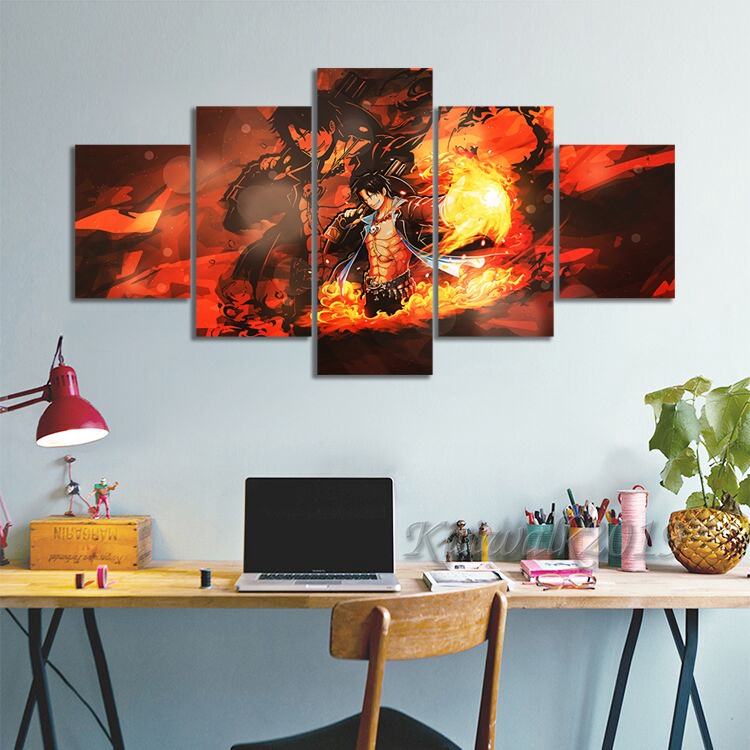 Solid Wood Frame Painting Anime One Piece Ace Fire Fist Ace Tail Tin ...