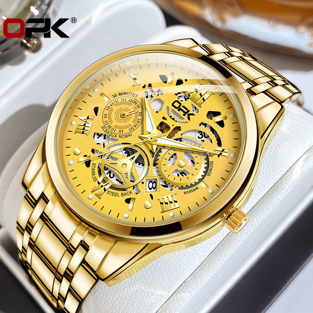 OPK Watch For Men Waterproof Original With Box Stainless Steel Gold ...