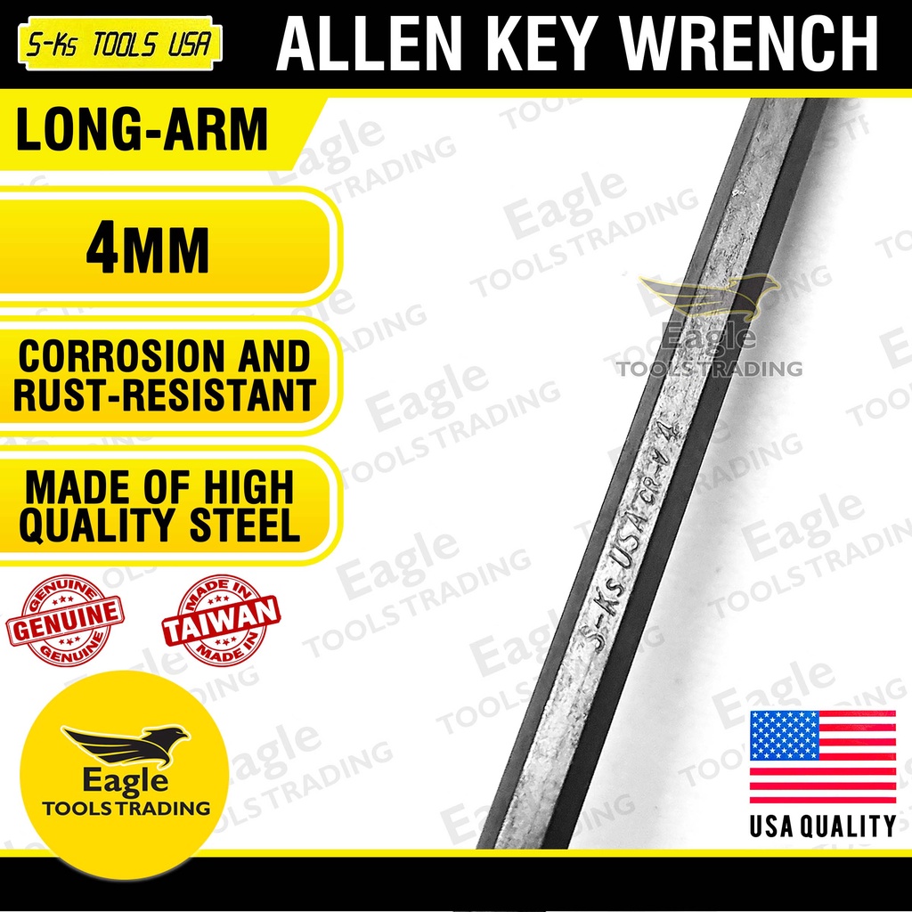S-Ks Tools USA Allen Key Wrench 4mm Long Arm Hex Key (10cm length ...