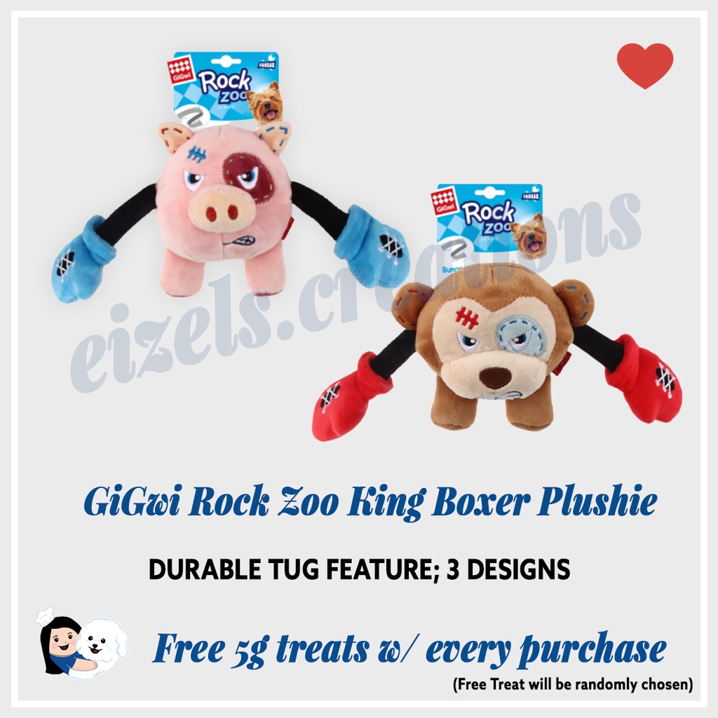 GiGwi Rock Zoo King Boxer Plushie w/ Squeak Tug Toy for Dogs-S/M (Free ...