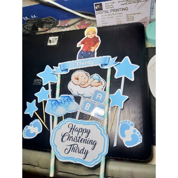 customized photo printed blue baby boy baptism cake toppers | Shopee ...
