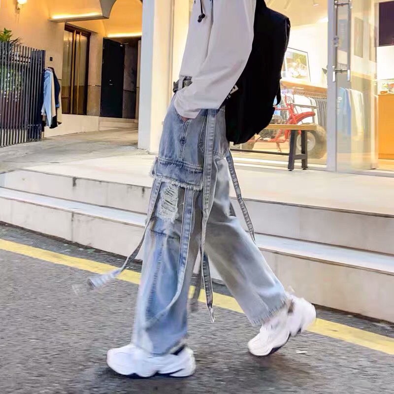 Ripped Streamer Men Jeans Hip-Hop High Street Personality Pants Loose ...