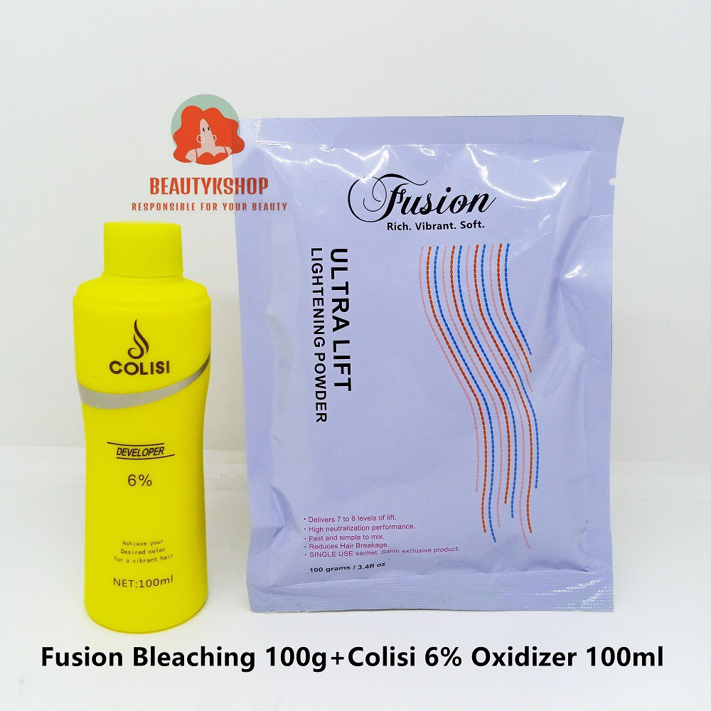 Hair Bleaching Set(FUSION Bleaching Powder 100g+COLISI Oxidizer 100ml ...