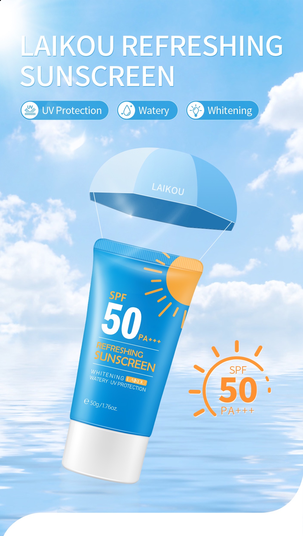 LAIKOU Refreshing Sunscreen UV Protection Whitening Face Body Sunblock SPF50 PA+++ | Shopee ...