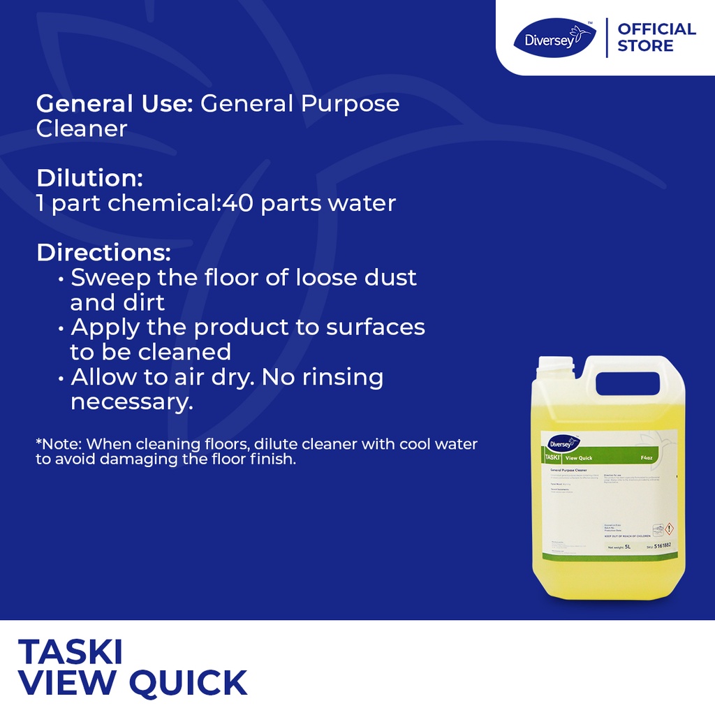 Diversey Taski View Quick No-Rinse, Non-Dulling General Purpose Cleaner ...
