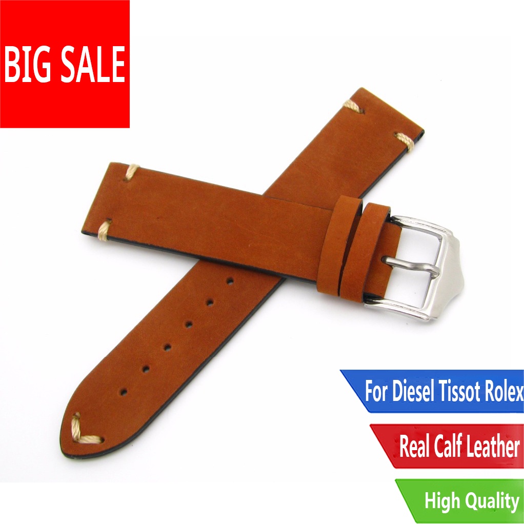 20 22mm Top Real Calf Suede Luxury Leather Handmade Orange Brown Watch ...