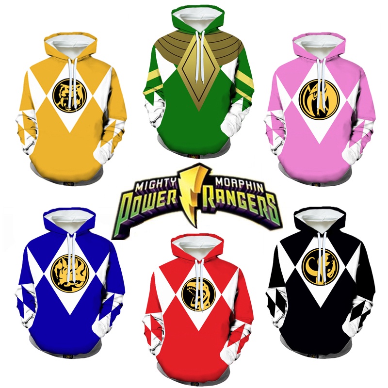 Power Rangers Hoodie Mighty Morphin Jacket Cosplay Costume Unisex ...