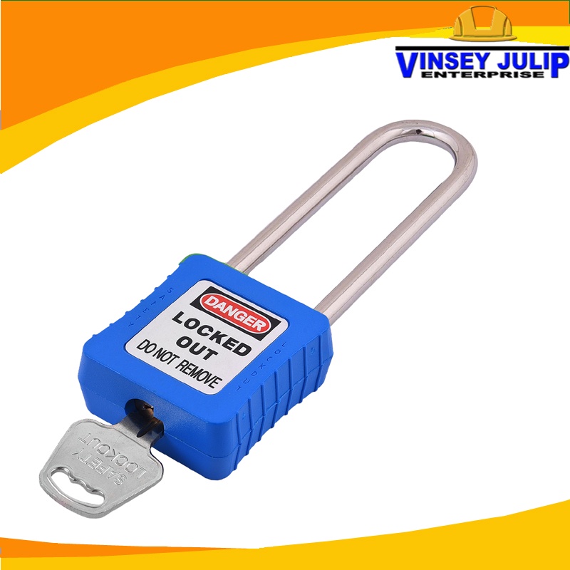 LOCKOUT Long Steel Shackle Plastic Safety Padlock BLUE (3 INCHES ...