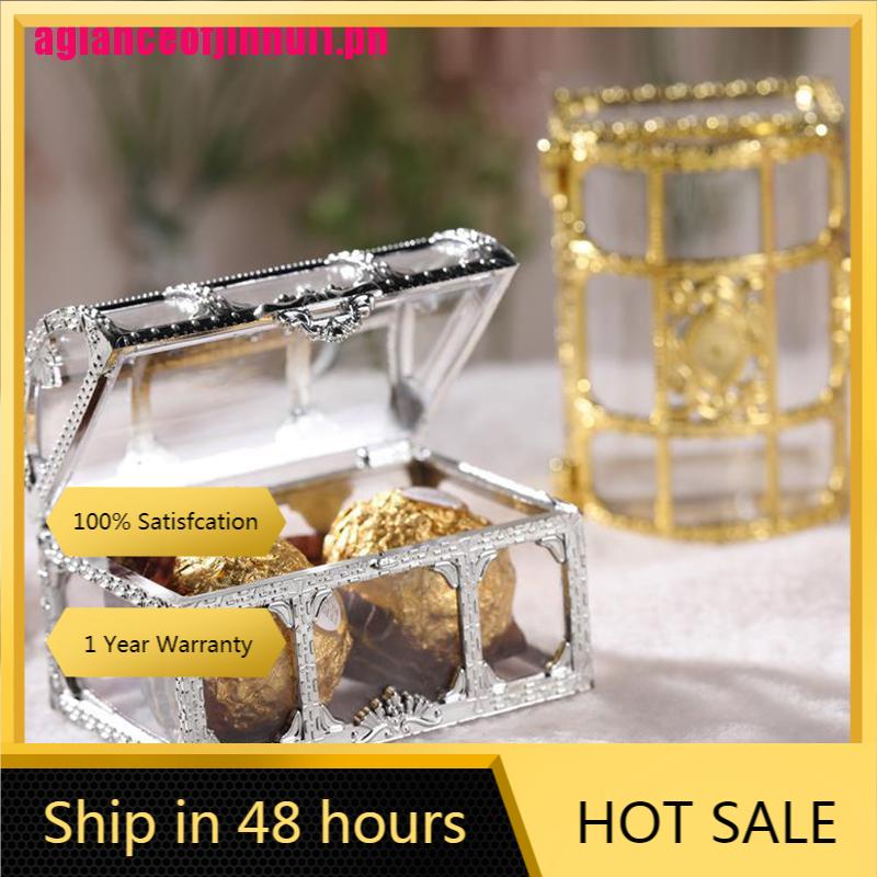 [65AG]1PC Portable Candy Hollow Gold Silver Treasure Chest Case ...