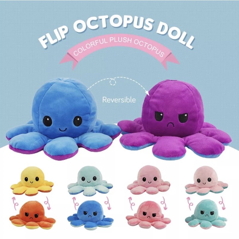 Reversible Flip Stuffed Octopus Plush Doll Soft Simulation Reversible ...