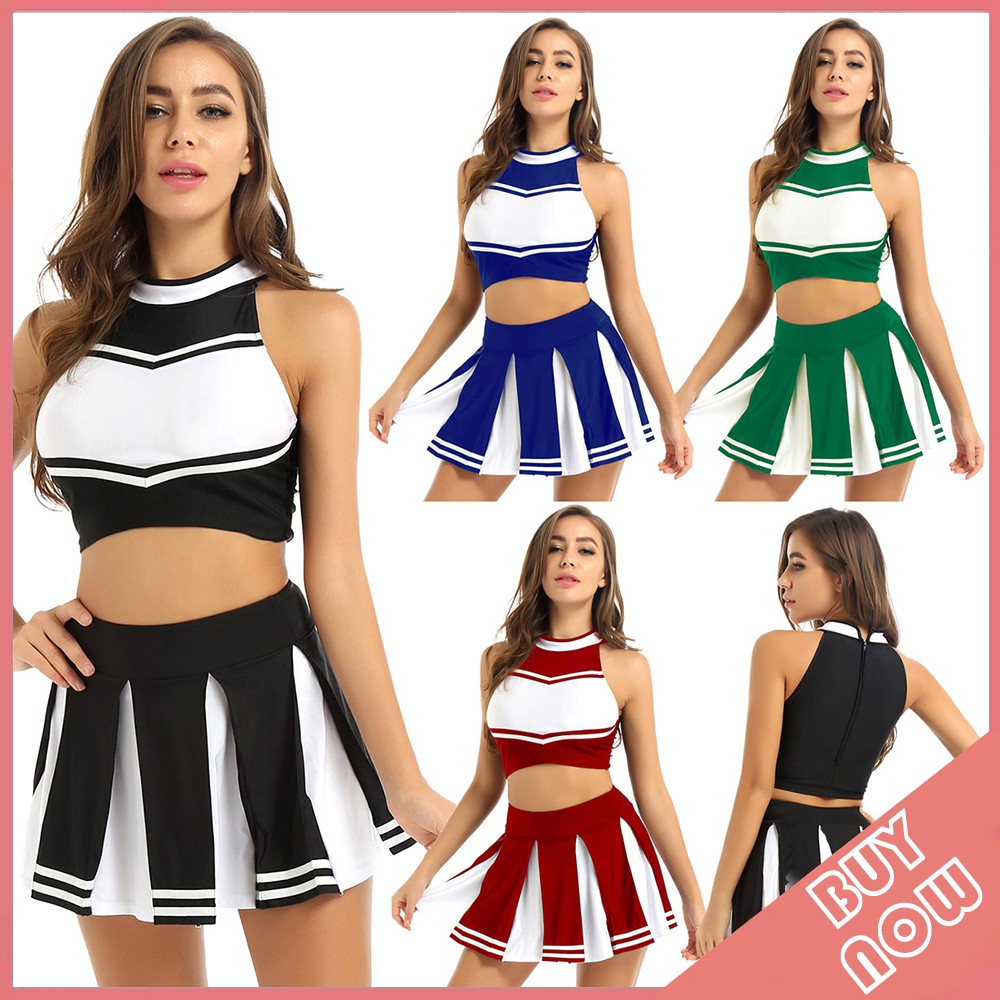 2Pcs Women Adults Cheerleader Costume Uniform Outfit Stand Collar ...