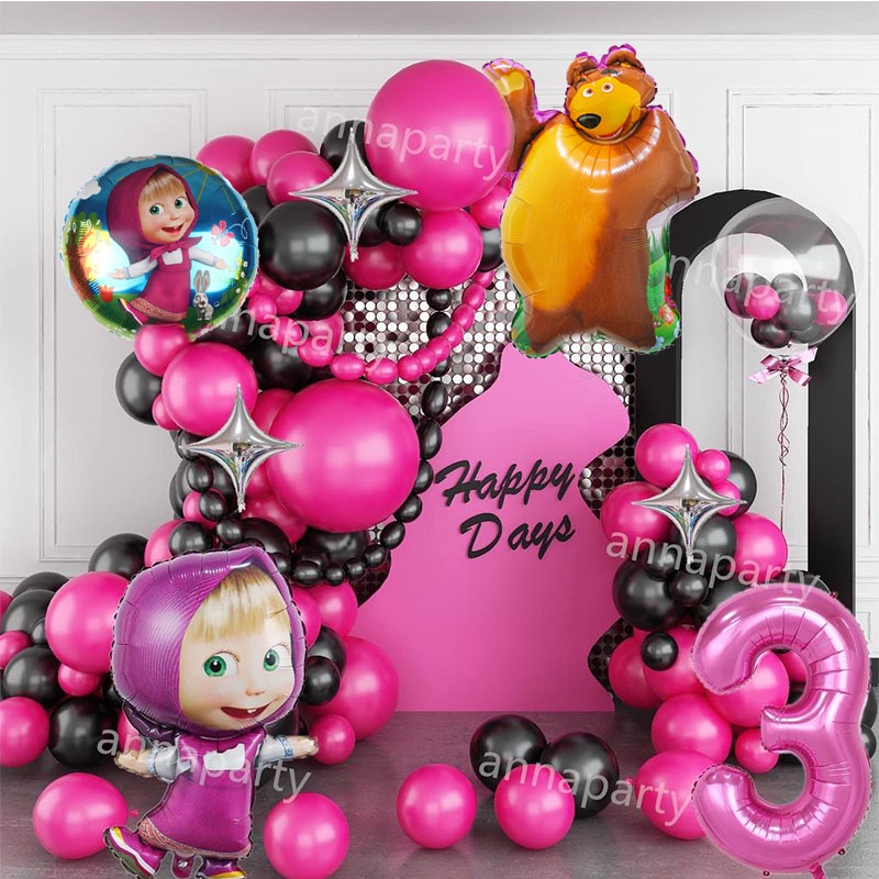 106pcs/set Masha and The Bear Theme Birthday Party Decoration Balloon ...