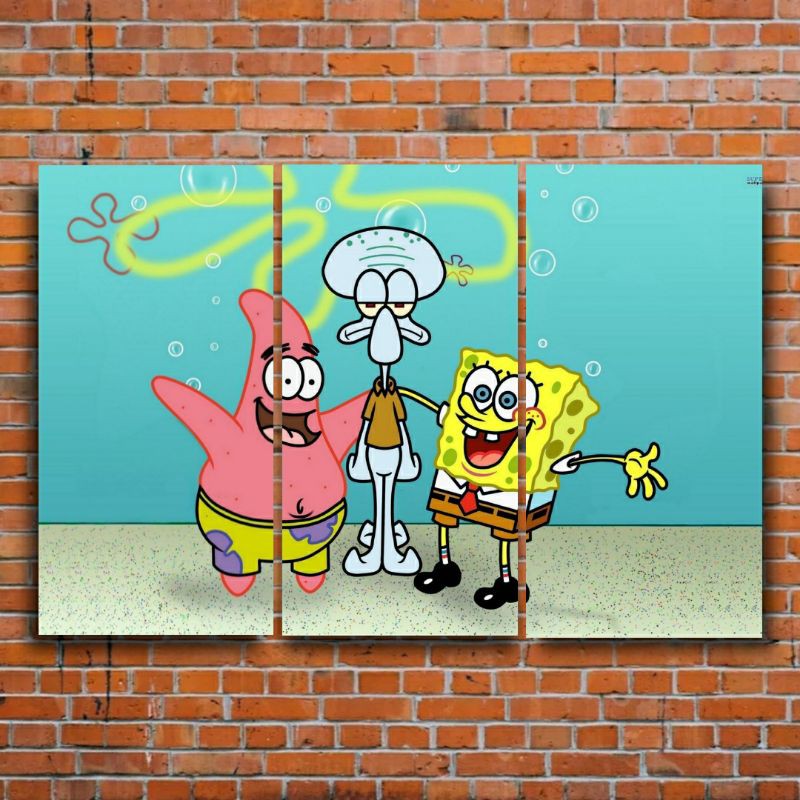 KAYU HIASAN DINDING Spongebob SQUIDWARD PATRICK wooden Poster/wall ...