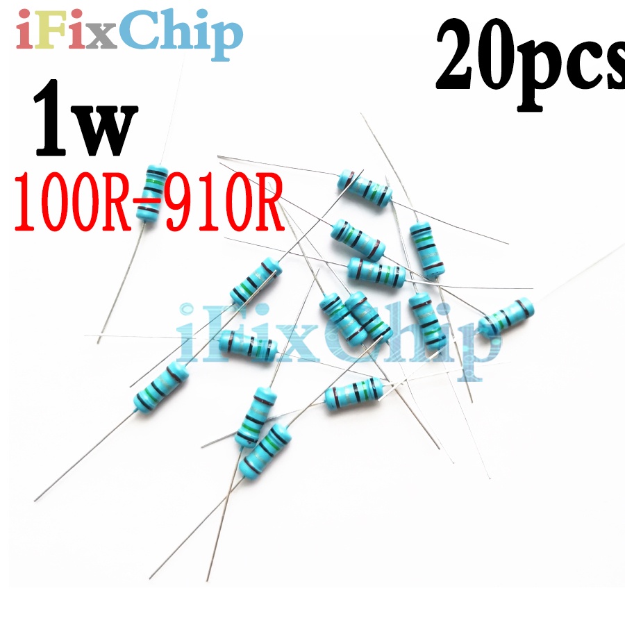 20pcs 1W Metal film resistor 1% 100R-910R 120R 200R 220R 300R 330R 470R ...