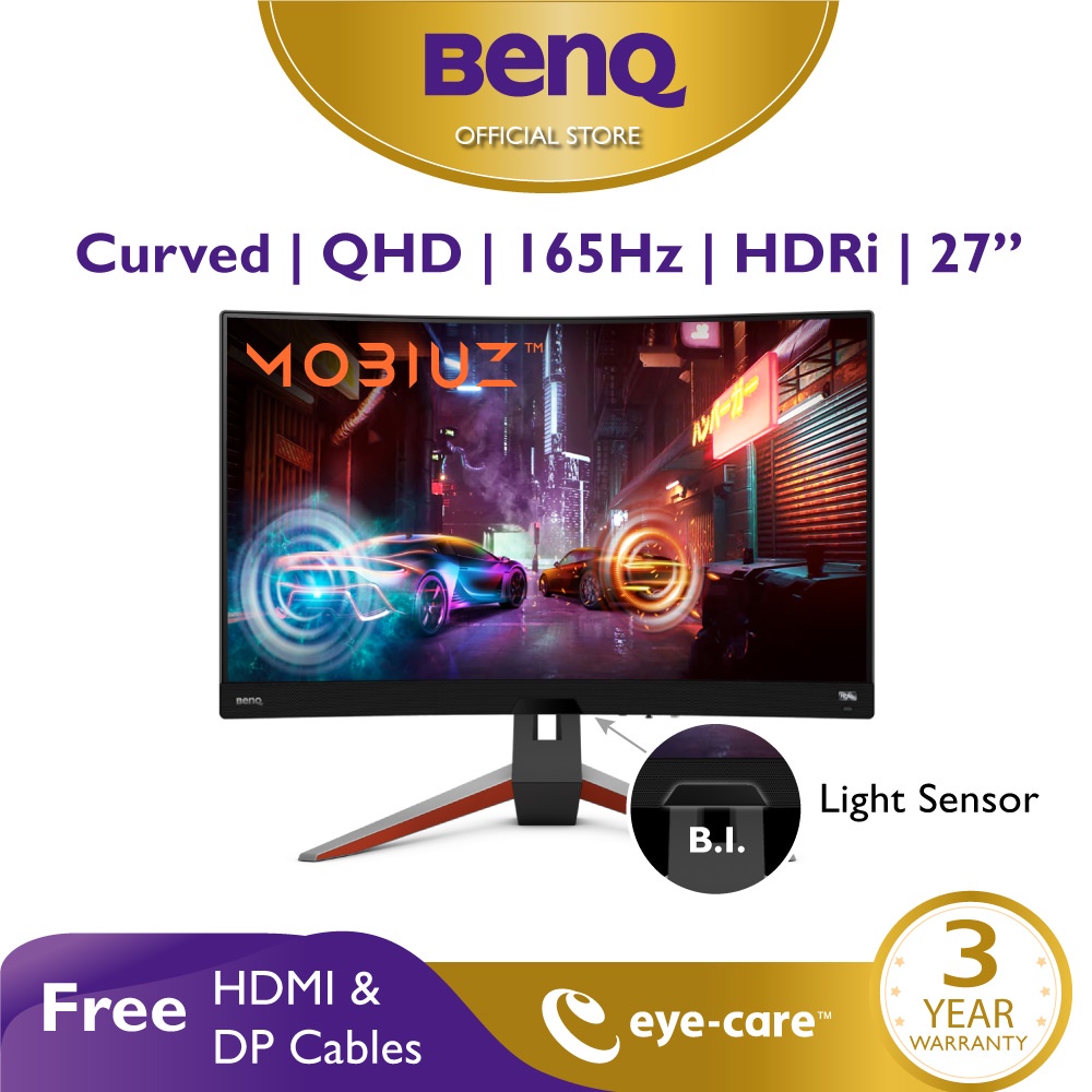 BenQ Mobiuz EX2710R 2K QHD 1ms 165Hz HDRi FreeSync Premium Pro Speakers ...