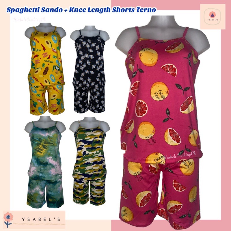 Tie Dye Terno Spaghetti Sando Top and Knee Length Shorts | Shopee ...