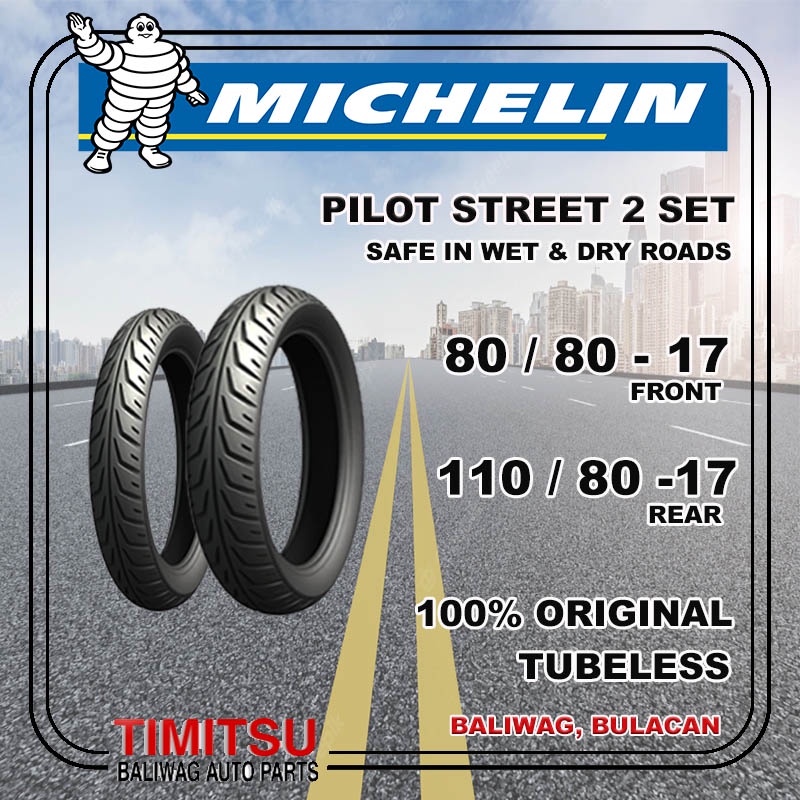 MOTORCYCLE TIRE SET 80/80-17 110/70-17 PILOT STREET 2 MICHELIN TUBELESS ...