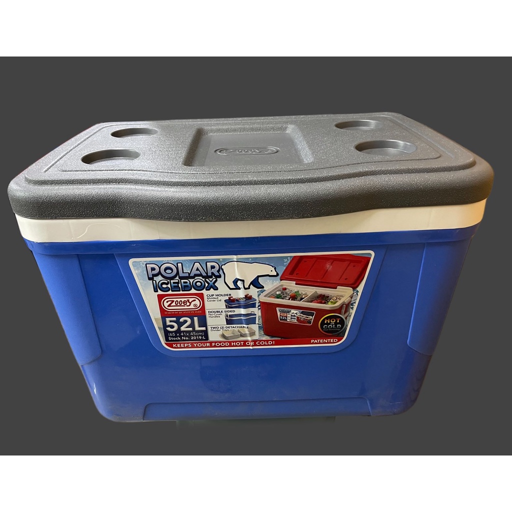 Zooey Polar Ice Box Large 52L with molded cup holder blue/grey | Shopee ...