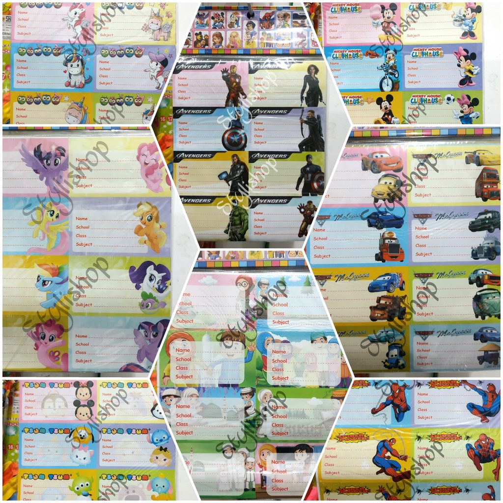 Children's Character Motif Name Label Stickers, School Book Name ...