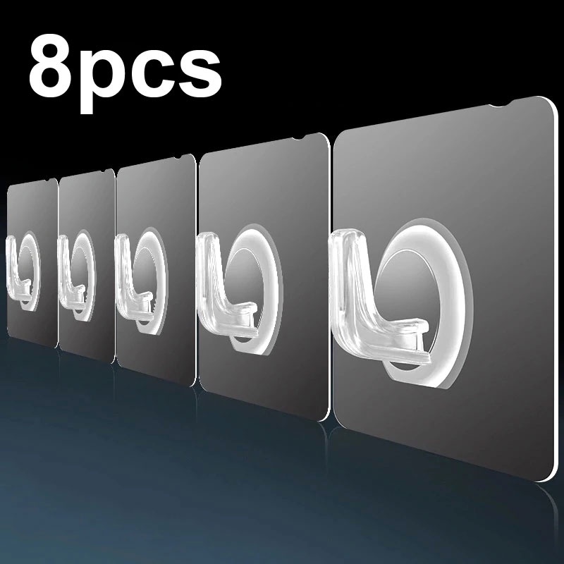 8Pcs Adhesive Wall Hook, Seamless Plastic Strong Solid Hooks Anti-Skid ...
